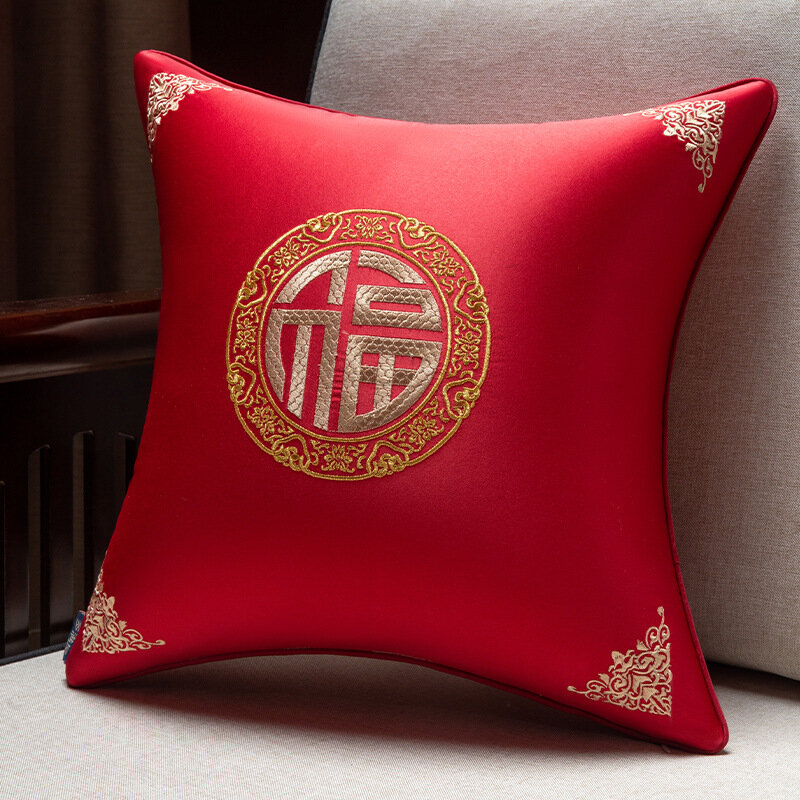 Свадебная красная подушка в китайском стиле, праздничная декоративная подушка для дивана, хлопковая льняная наволочка, подушка для гостиной, подушка для кровати, наполнитель подушки