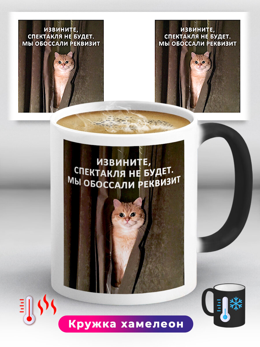 Кружка хамелеон с приколом мем котик Извините спектакля не