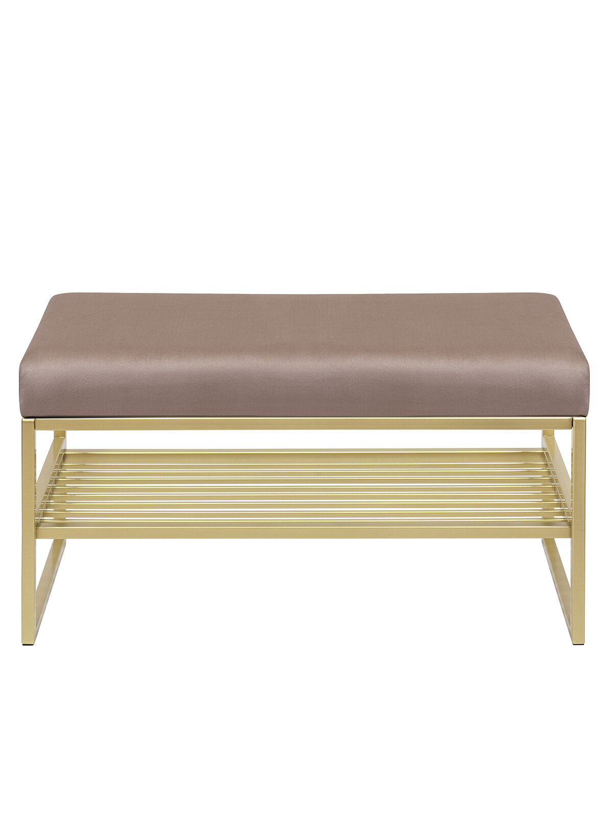 Банкетка для прихожей, для спальни GREENWEEN RIMINI MINI, золотой каркас, сидение велюр цвет Mocco, 850х400х450
