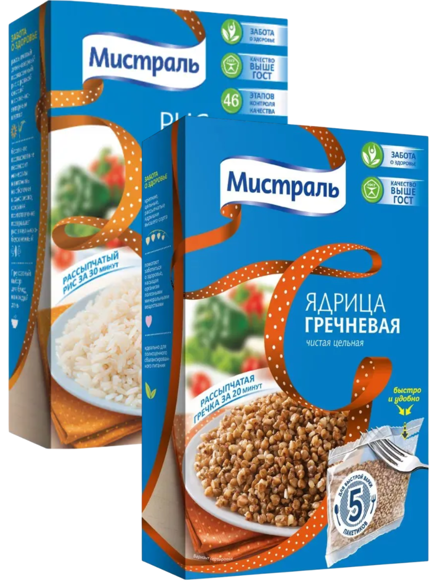 Рис+гречка в пакетиках для варки Мистраль 2шт по 400гр (5шт*80гр)