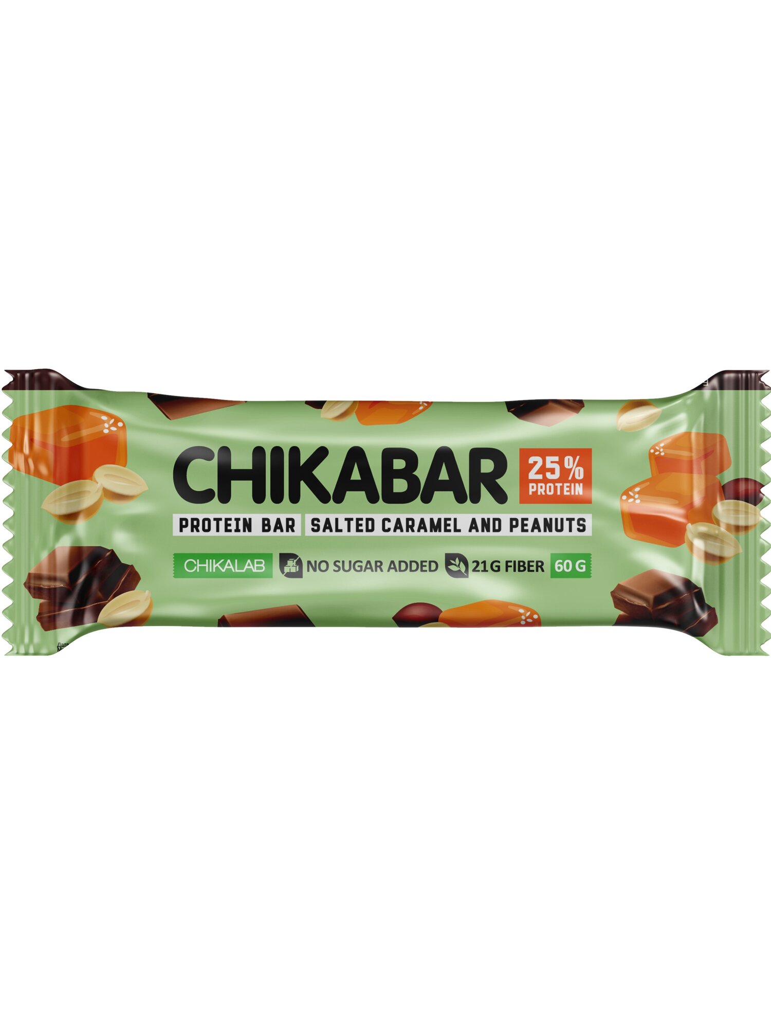 Протеиновый батончик Chikalab Chikabar 20 x 60 г, Арахис с карамельной начинкой