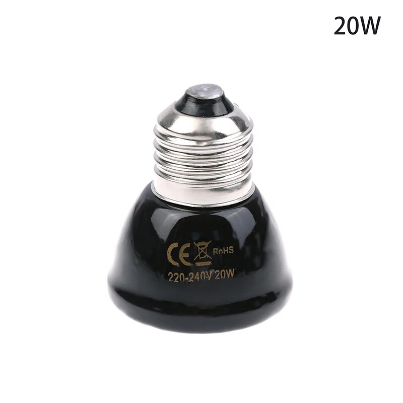 Инфракрасная лампа-обогреватель E27 черная керамика 20-80 Вт для рептилий