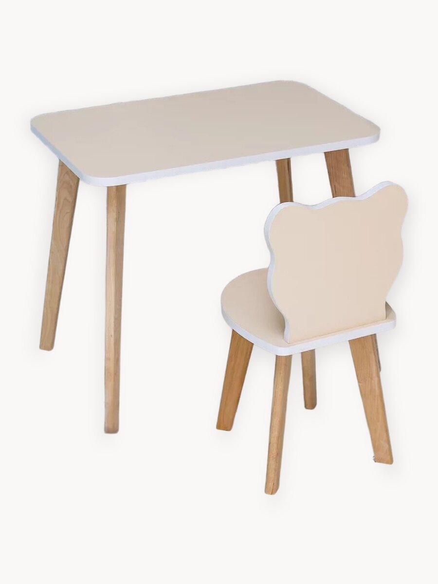 Детский стол и стул мишка, бежевый комплект мебели для детской