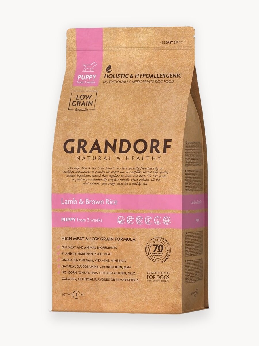 Корм сухой GRANDORF для собак (Puppy) Ягнёнок с индейкой (рис) 1кг. Для щенков в возрасте от 3 недель, беременных и кормящих, низкозерновой