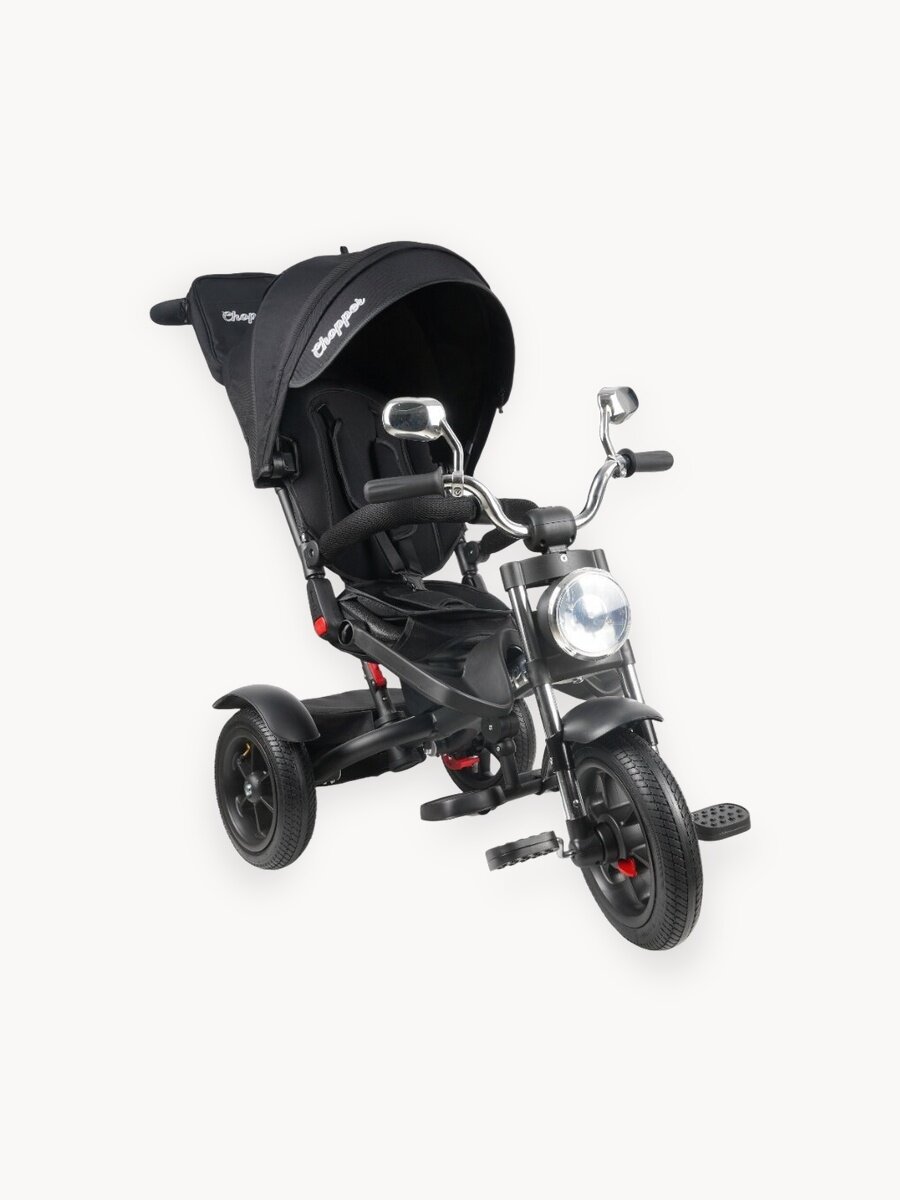 Велосипед трехколесный Chopper CH1-1 с фарой и солнцезащитной накидкой, модель 2024 года, черный