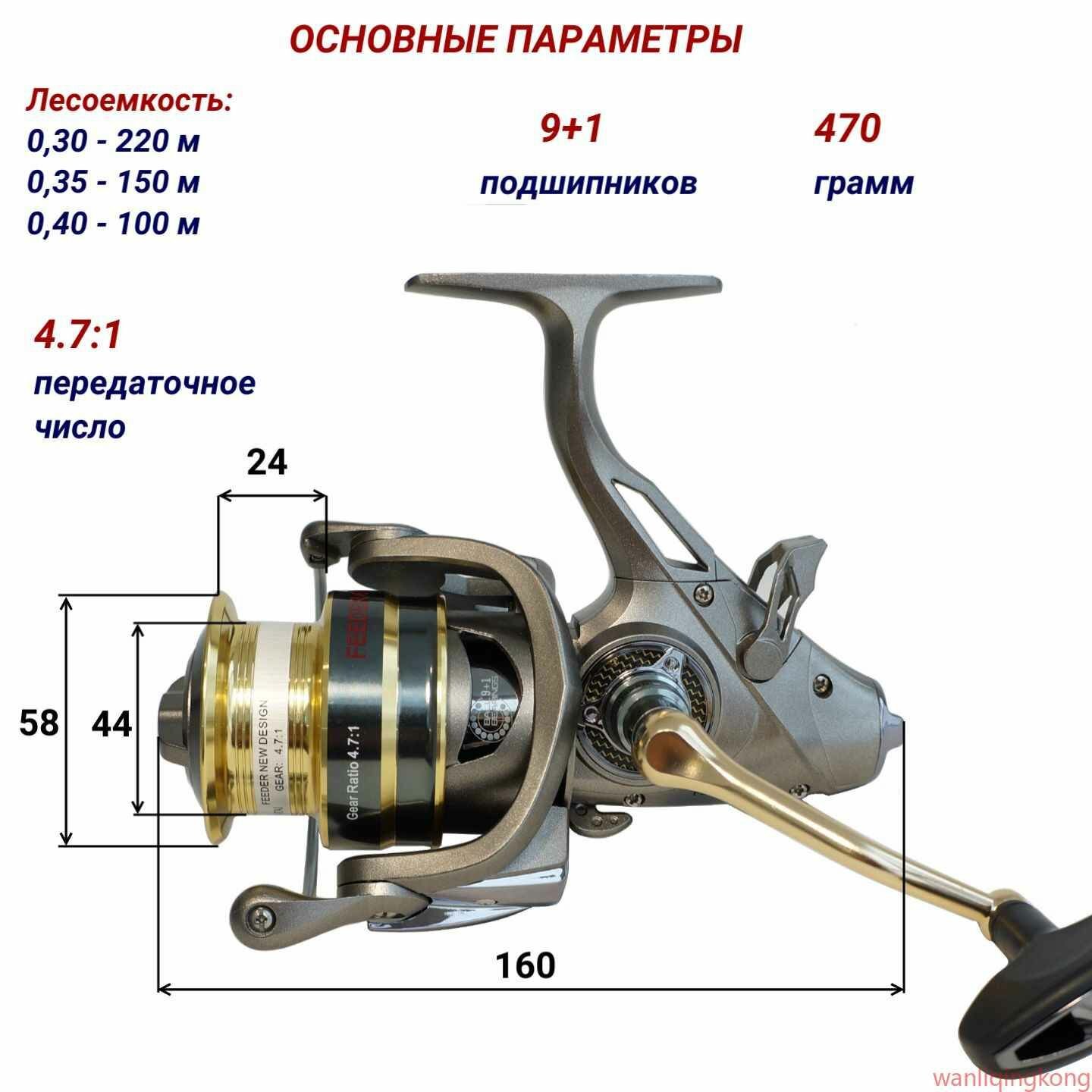 Катушка для спиннинга / катушка для рыбалки безынерционная 6000, для фидера, 9+1 подшипников