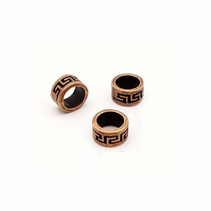 Кольцо для волос и бороды с орнаментом Меандр, цвет медь, 5,9 мм, 3 шт