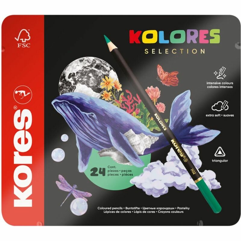 Карандаши цветные Kores Kolores 3-гран 3мм 24 цв/наб в металл. коробке 93325