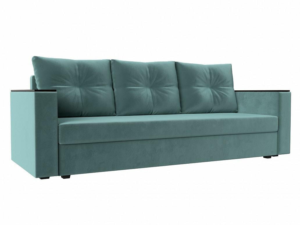 Meblevka Диван раскладной прямой Атланта 2 / Диван-кровать еврокнижка Атланта 2, 222х75х96, велюр бирюзовый