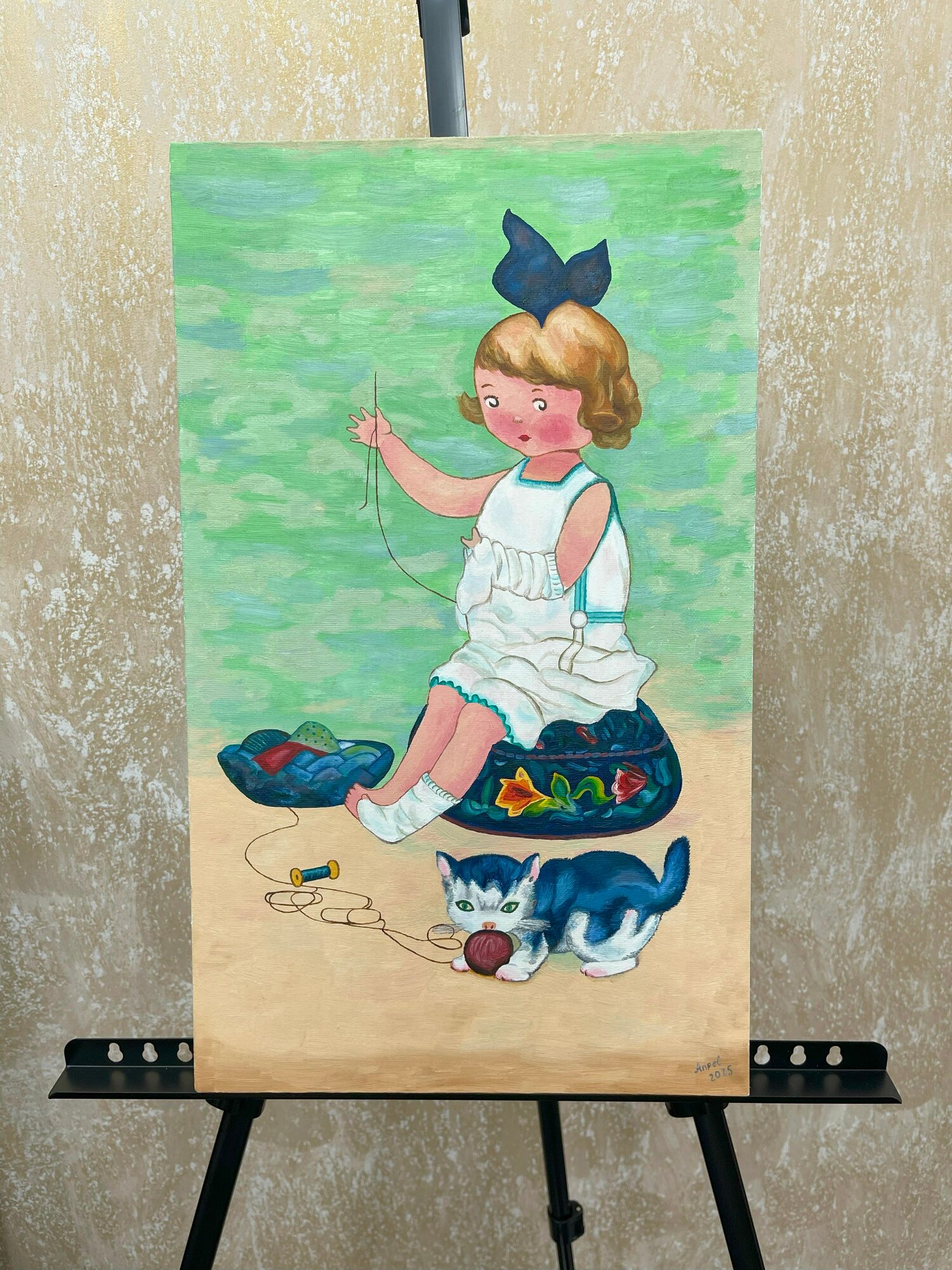 Маленькая Швея - Картина маслом на холсте