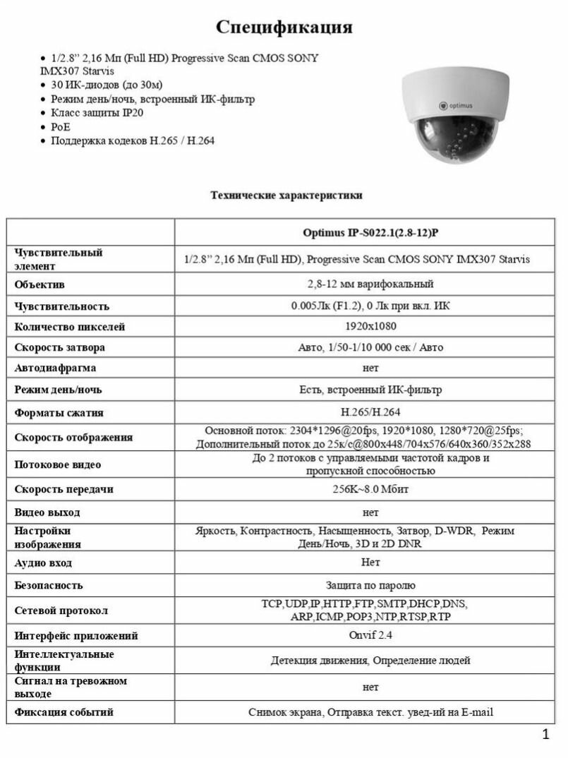 Видеокамера Optimus IP-S022.1(2.8-12)P