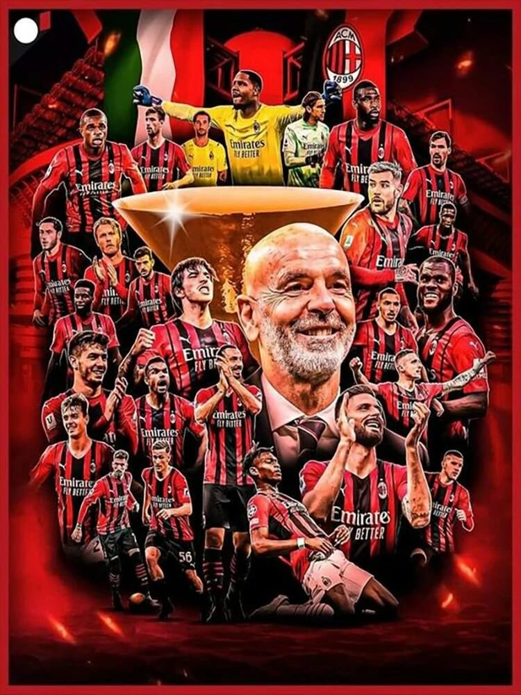 Алмазная картина "AC Милан (Италия)" алмазная огранка 40х50 см,40x50cm, белый