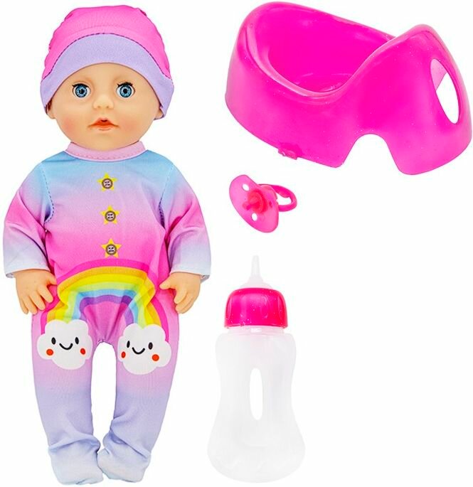 Кукла пупс с аксессуарами, высота 25 см, игрушечный младенец с одеждой для сюжетно-ролевых игр, пластиковый пупсик, в пакете