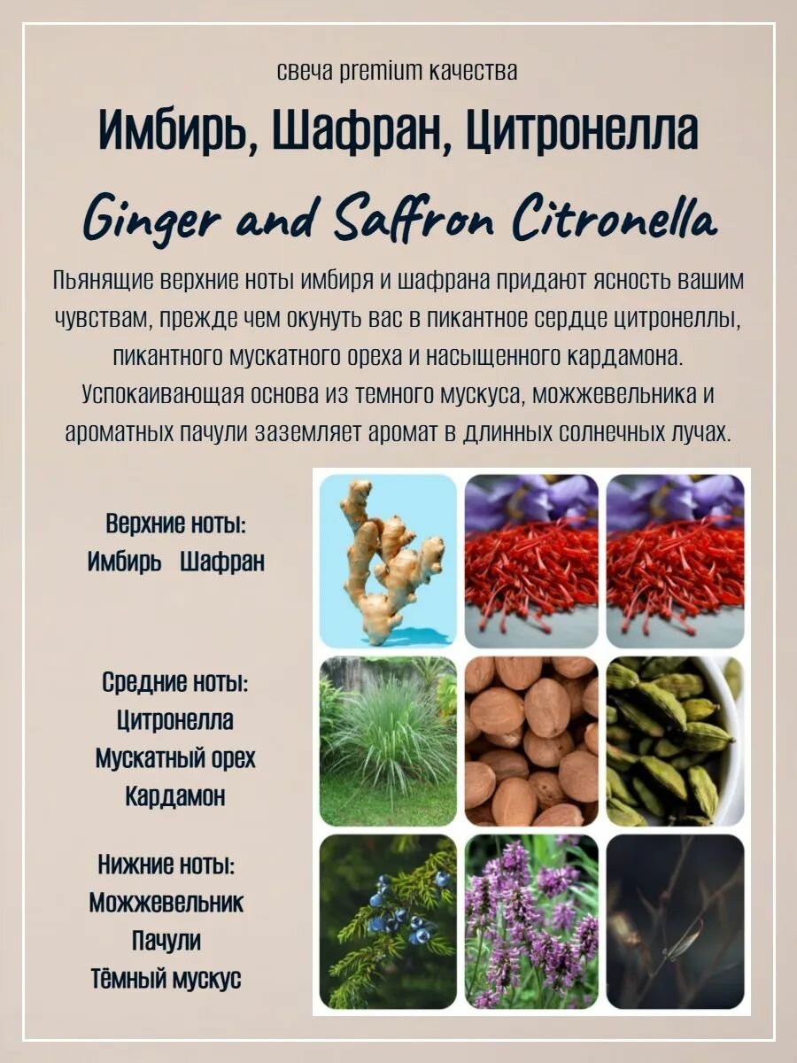 Аромасвеча M CandleScience Ginger and Saffron Citronella — фото 1