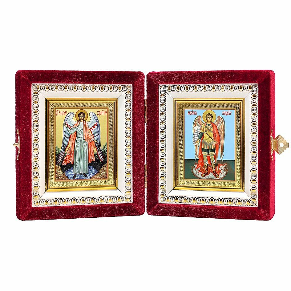 Складень именной "Архангел Михаил, Архистратиг (лик № 163) - Ангел Хранитель (лик № 055)", размер ликов 6*7,5 см