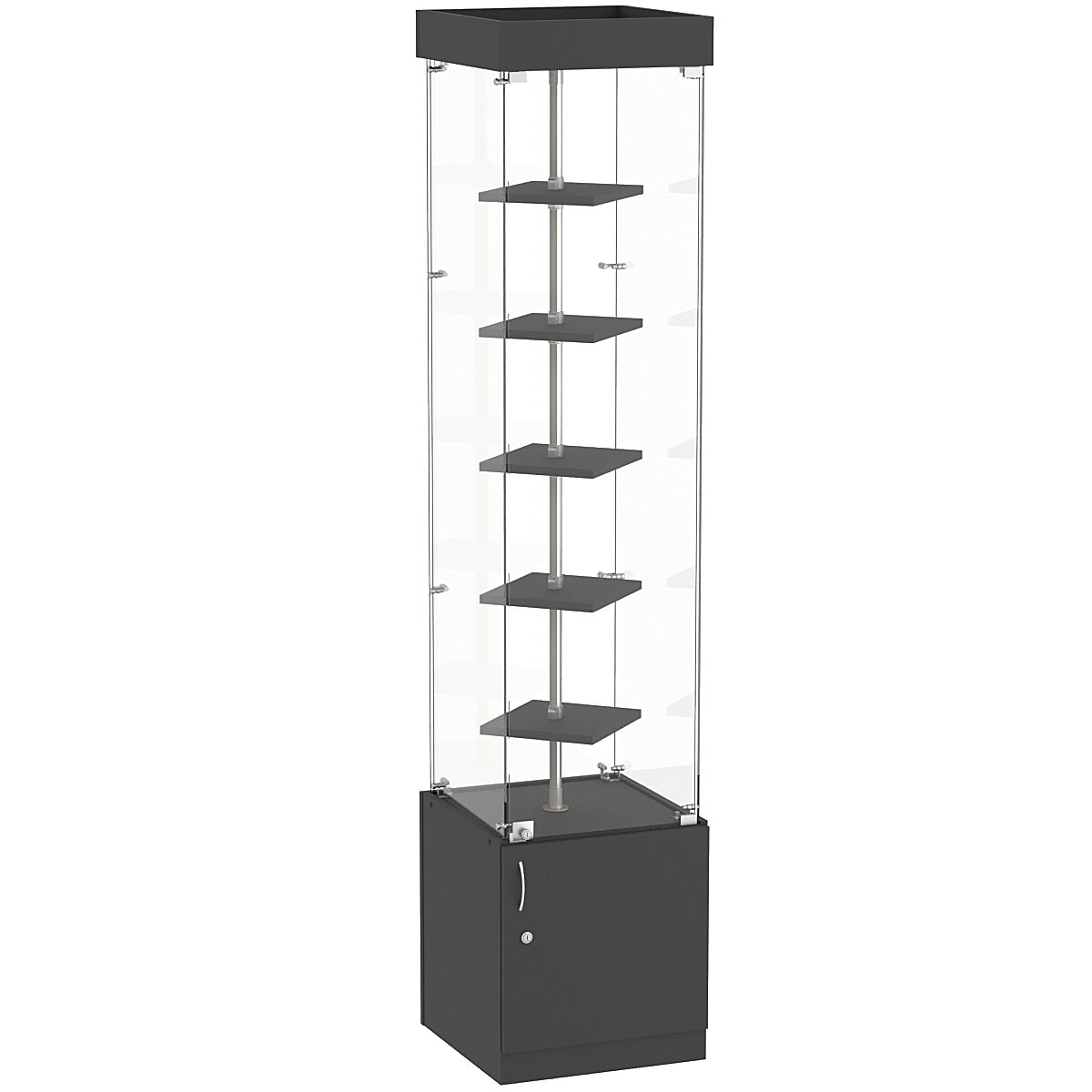Стеклянная торговая витрина квадратная с маленькими полками ДСП серии Протон №2-1, Черный