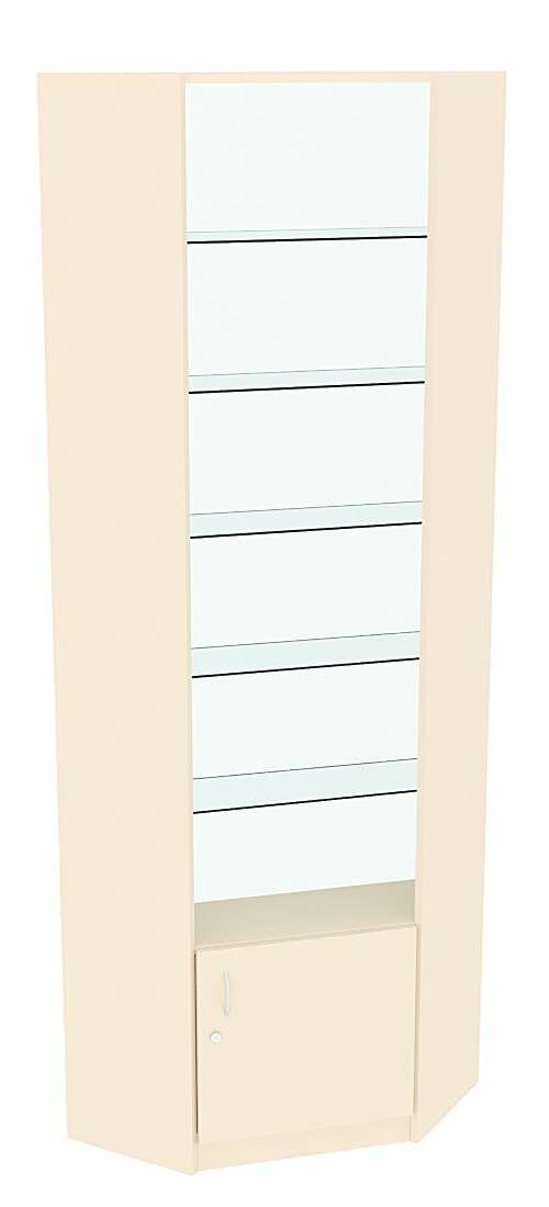 Угловая витрина сэсп-о №5-300 (З/C - Стекло) со стеклянными полками, Крем Вайс