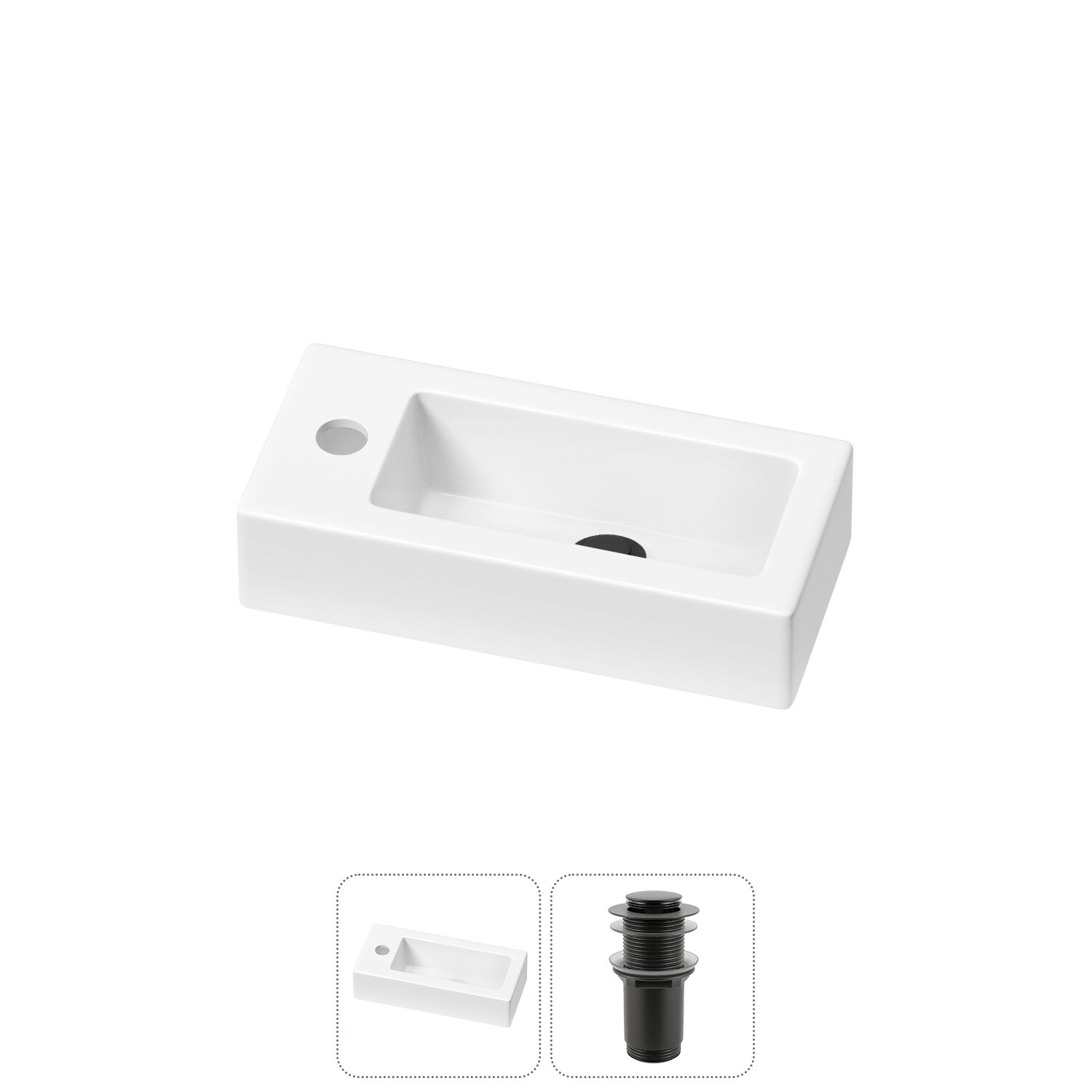 Подвесная или накладная раковина в ванную комнату Lavinia Boho Bathroom Sink 20215882R в наборе 2 в 1: раковина 37 см в цвете белый глянец, донный клапан