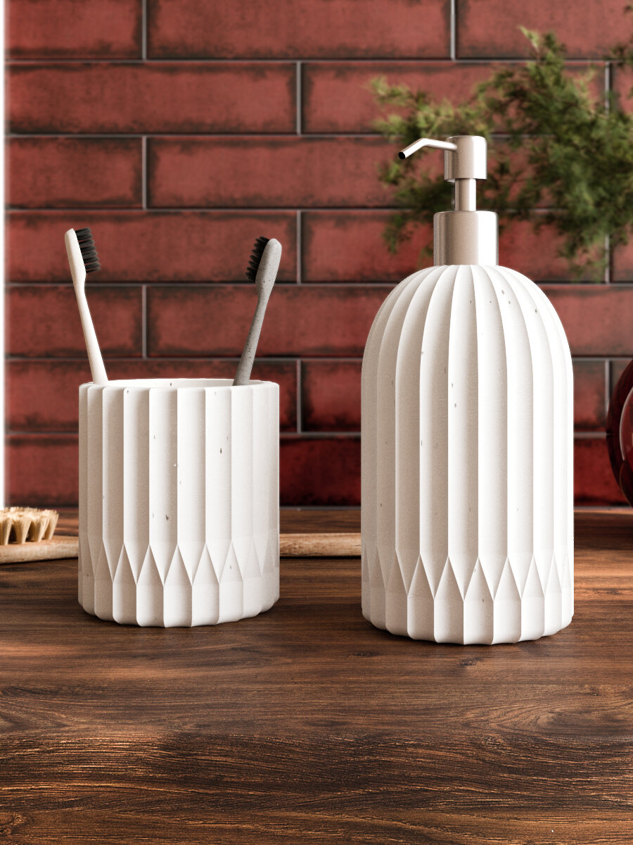 Набор аксессуаров для ванной комнаты "San Marino", белый матовый, 2 предмета: дозатор 500 мл, стакан под зубные щетки.