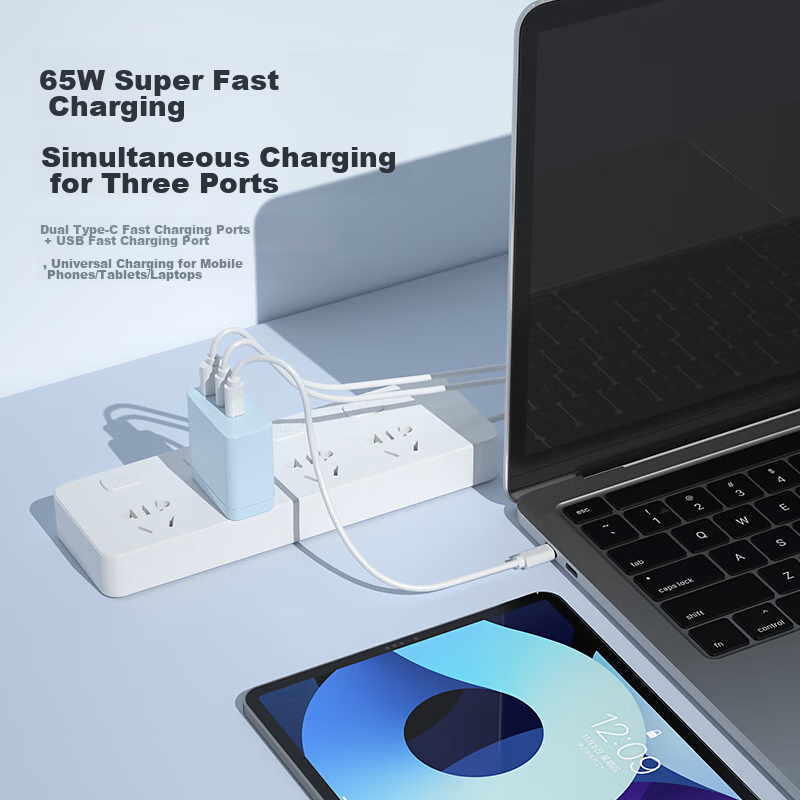 Newmine 65W GaN Charger, Type-C Multi-Port Fast Charging Head, Suitable for Laptops, Apple 16/15/14, Huawei, Xiaomi Phones And Tablets, Blue