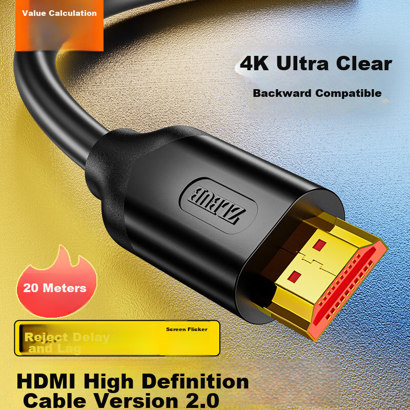 HDMI Cable Version 2.0, 4K Ultra HD Cable, 20 Meters, 3D Video Cable, Professional-Grade, for Laptops, Monitors, Set-Top Boxes, TVs, Projectors, Data Connection Cable, ZL-HB200
