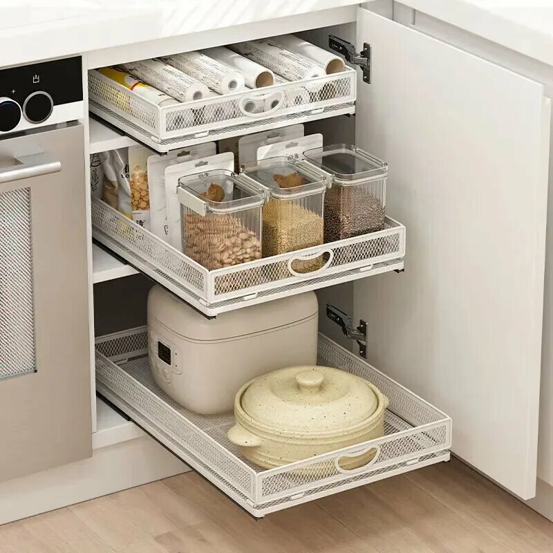 Белый металлический organizer для кухни 50×35,5×8 см с подставкой для посуды и выducible ящиками 1 шт