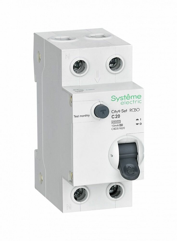 City9 Set Авт. выкл. диф. тока (АВДТ) 1P+N С 20А 4.5kA 10мА Тип-A 230В, Systeme Electric, C9D51620