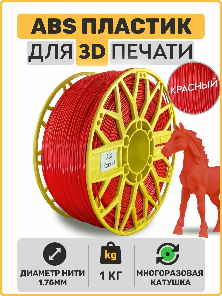Пластик для 3D принтера ABS. Красный. 1,75мм, 1,0 кг.