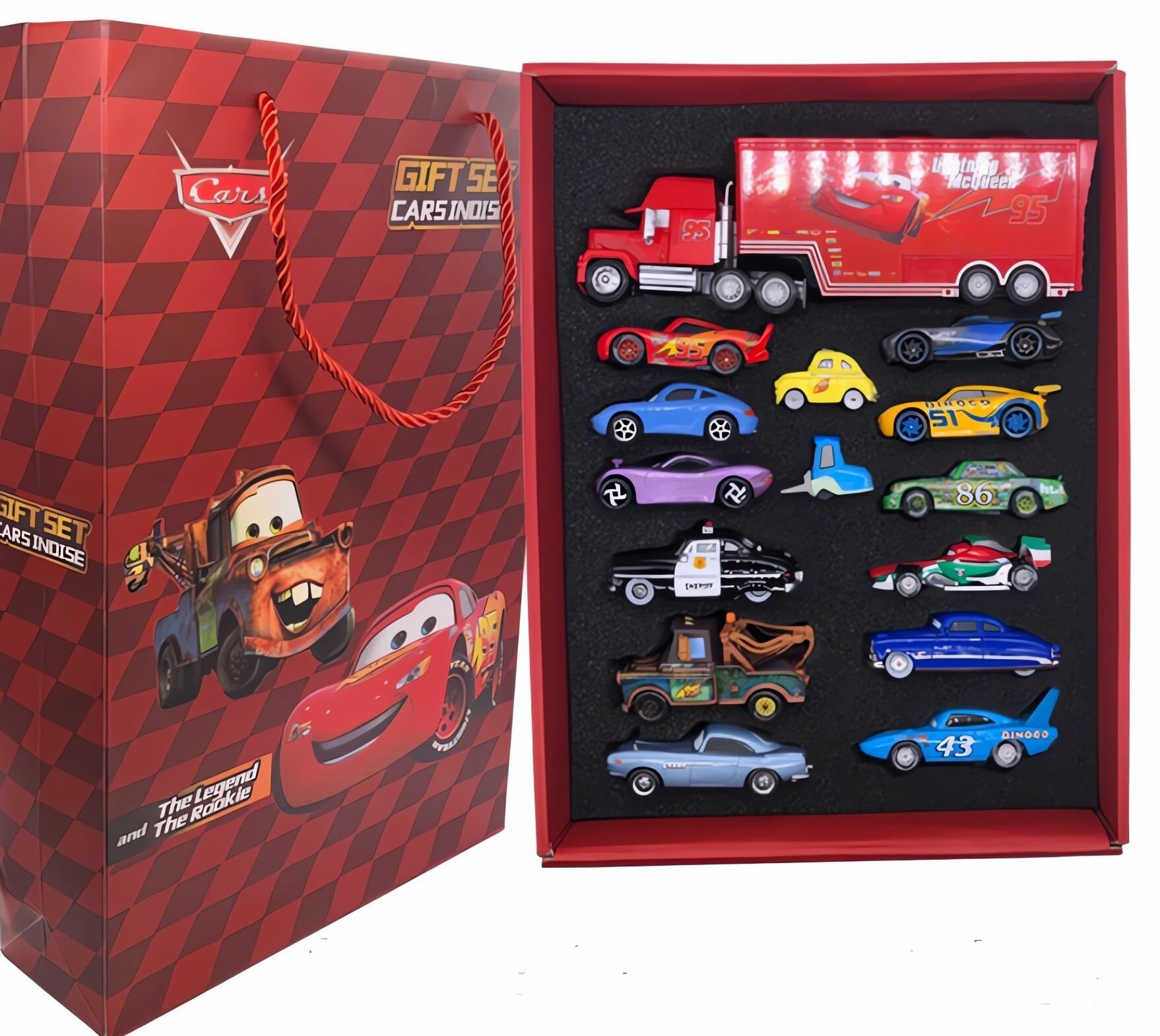 Подарочный набор лицензионных металлических машинок "Тачки" ("Cars") 15 в 1/фирменный подарочный пакет в комплекте