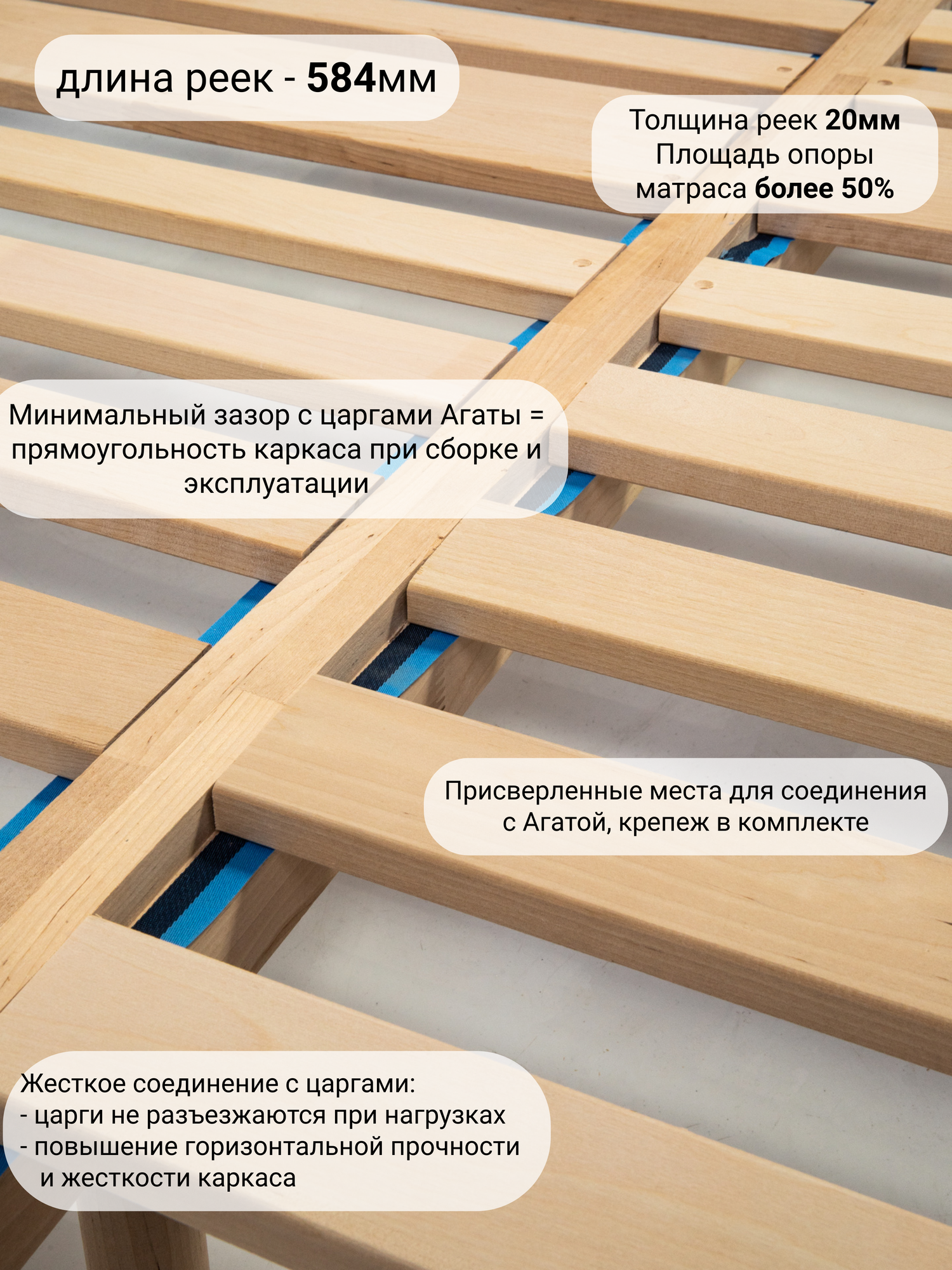 Настил реечный Роммат для кровати Агата 120х200 см. из массива березы