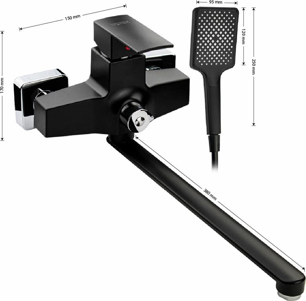 Смеситель для ванны с душем 5564, шаровый, черный