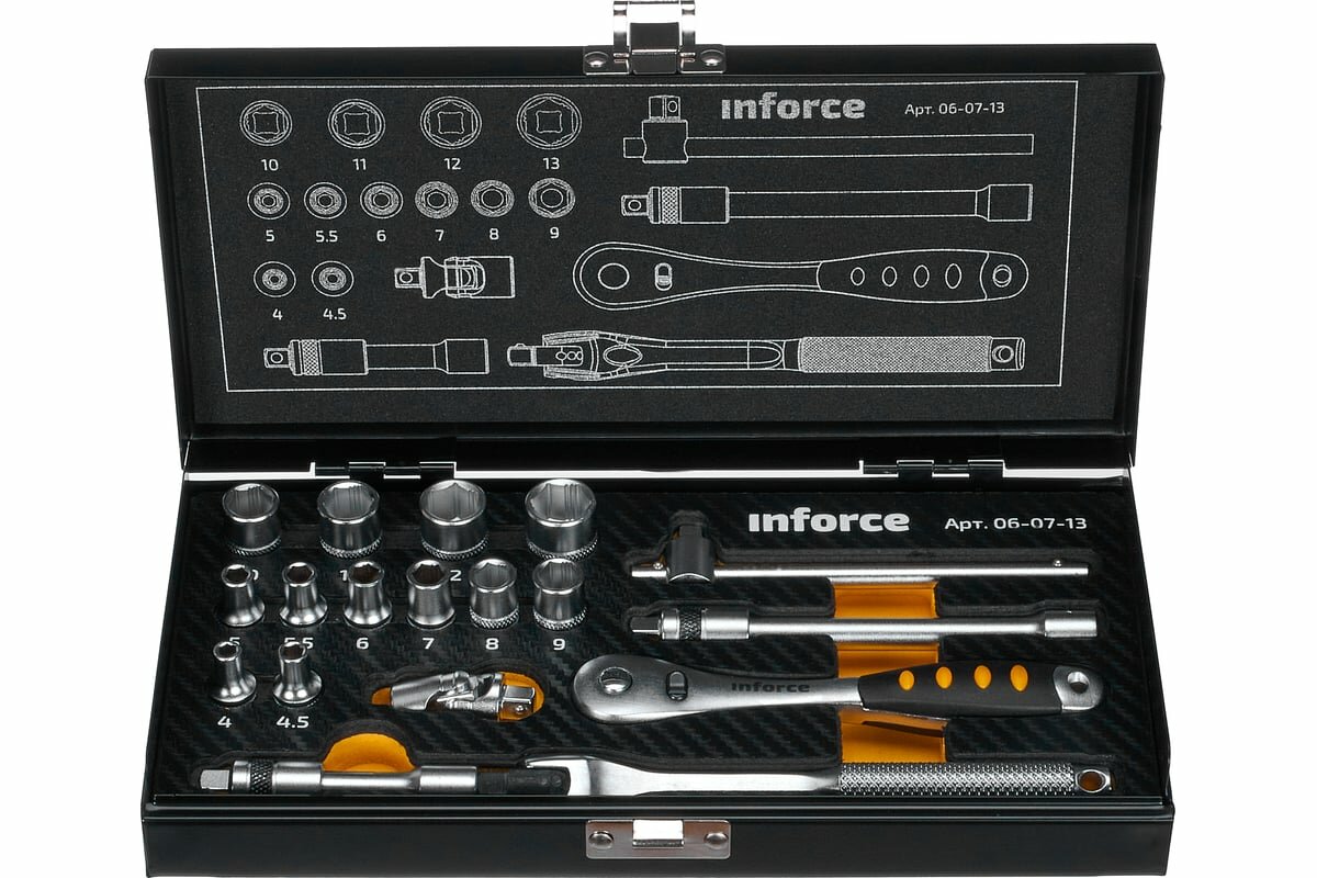 Набор инструментов 18 предметов 1/4" Inforce, Сталь Cr-V, Профессиональный