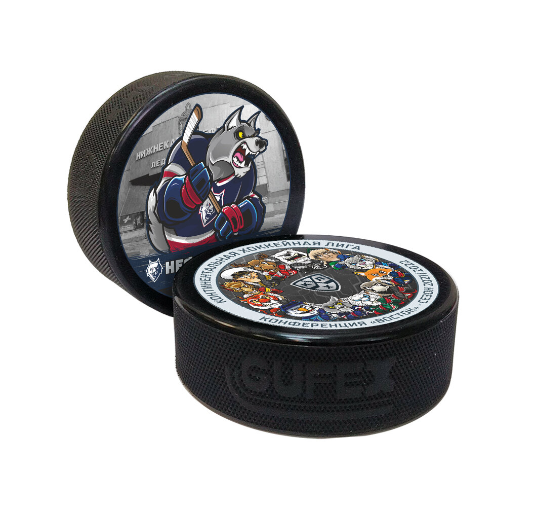 Шайба хоккейная "GUFEX - KHL OFFICIAL" (Восток - ХК Нефтехимик талисман цветная двустор.)