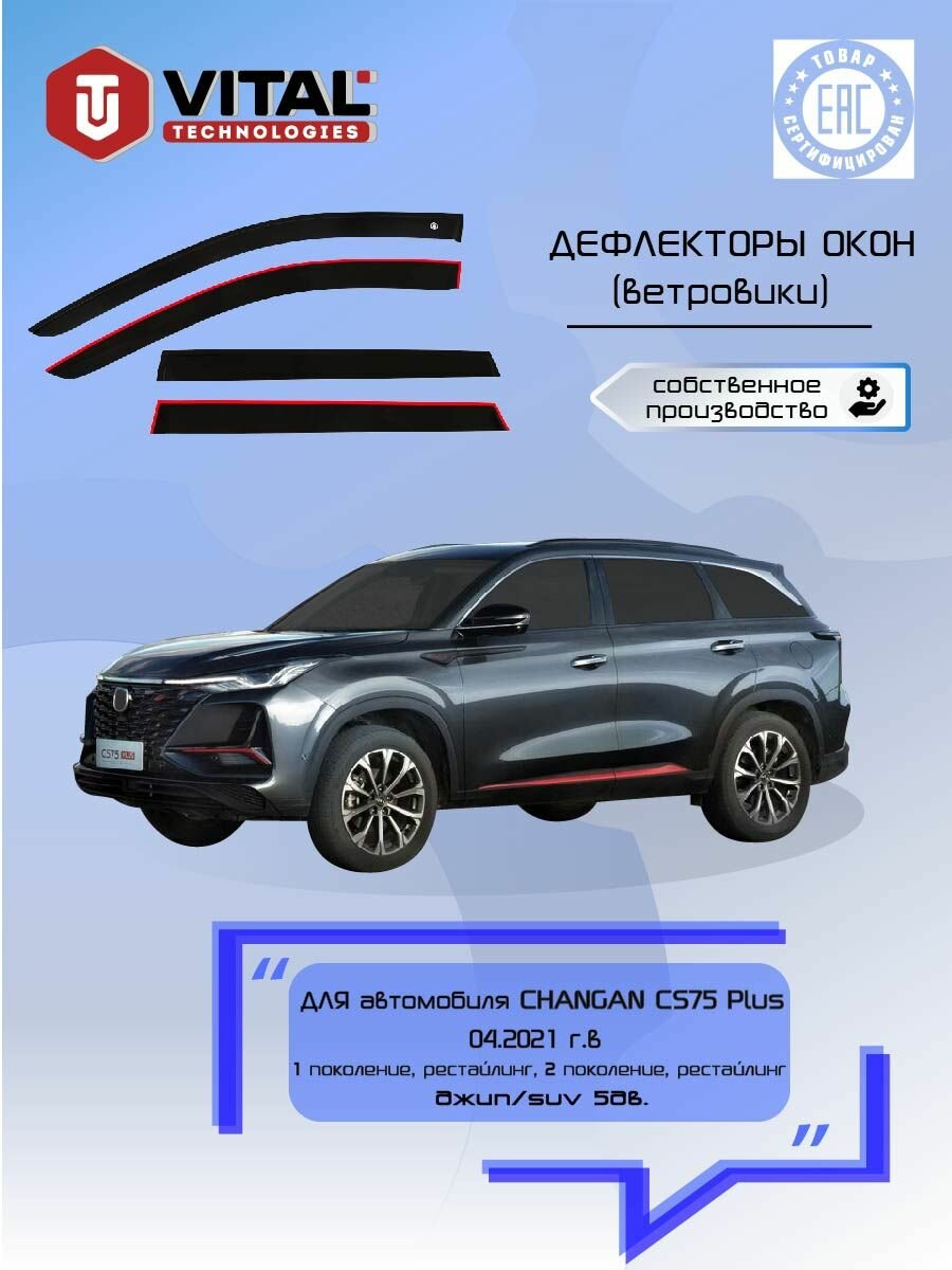 Дефлектор окон (ветровик) для Changan CS75 Plus с 04.2021 г. в.