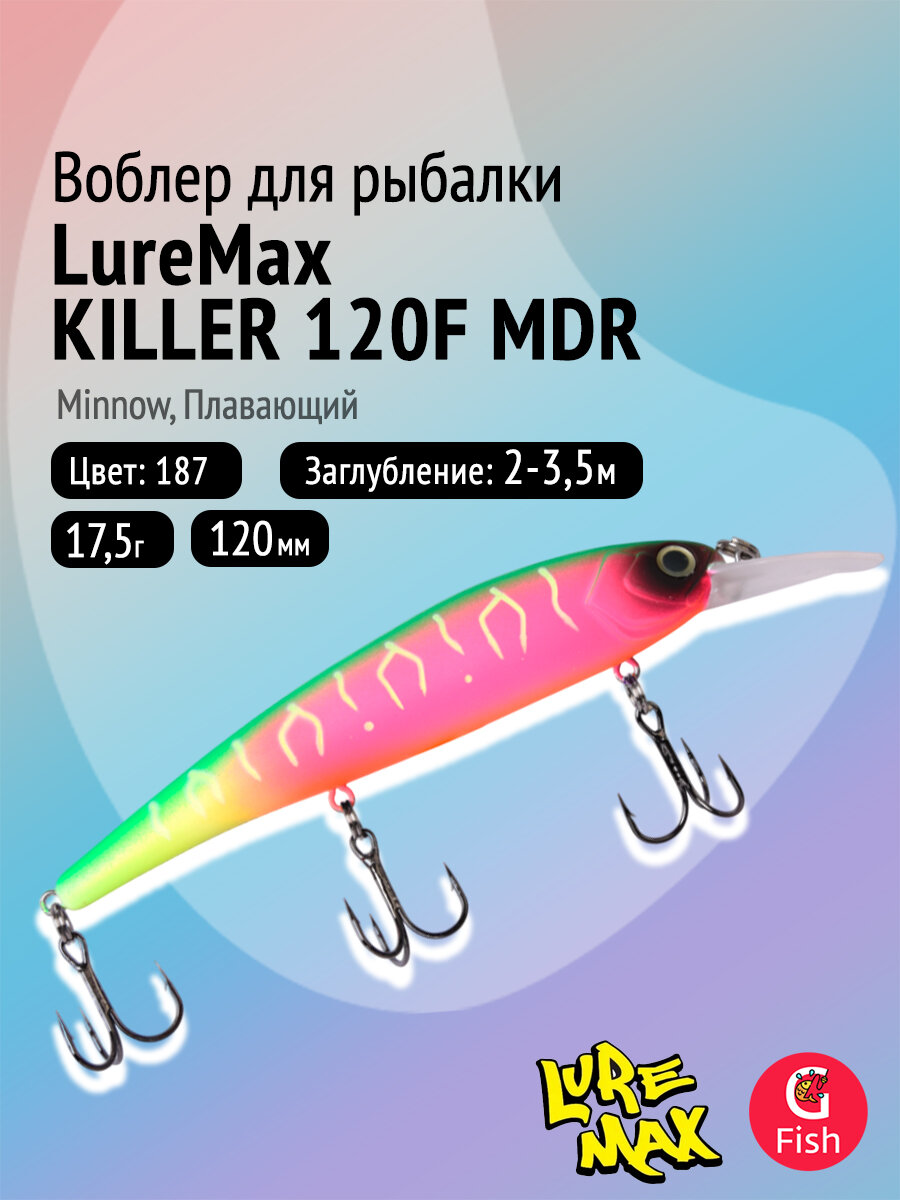 Воблер для рыбалки LureMax KILLER 120F MDR-187 17,5гр, плавающий.