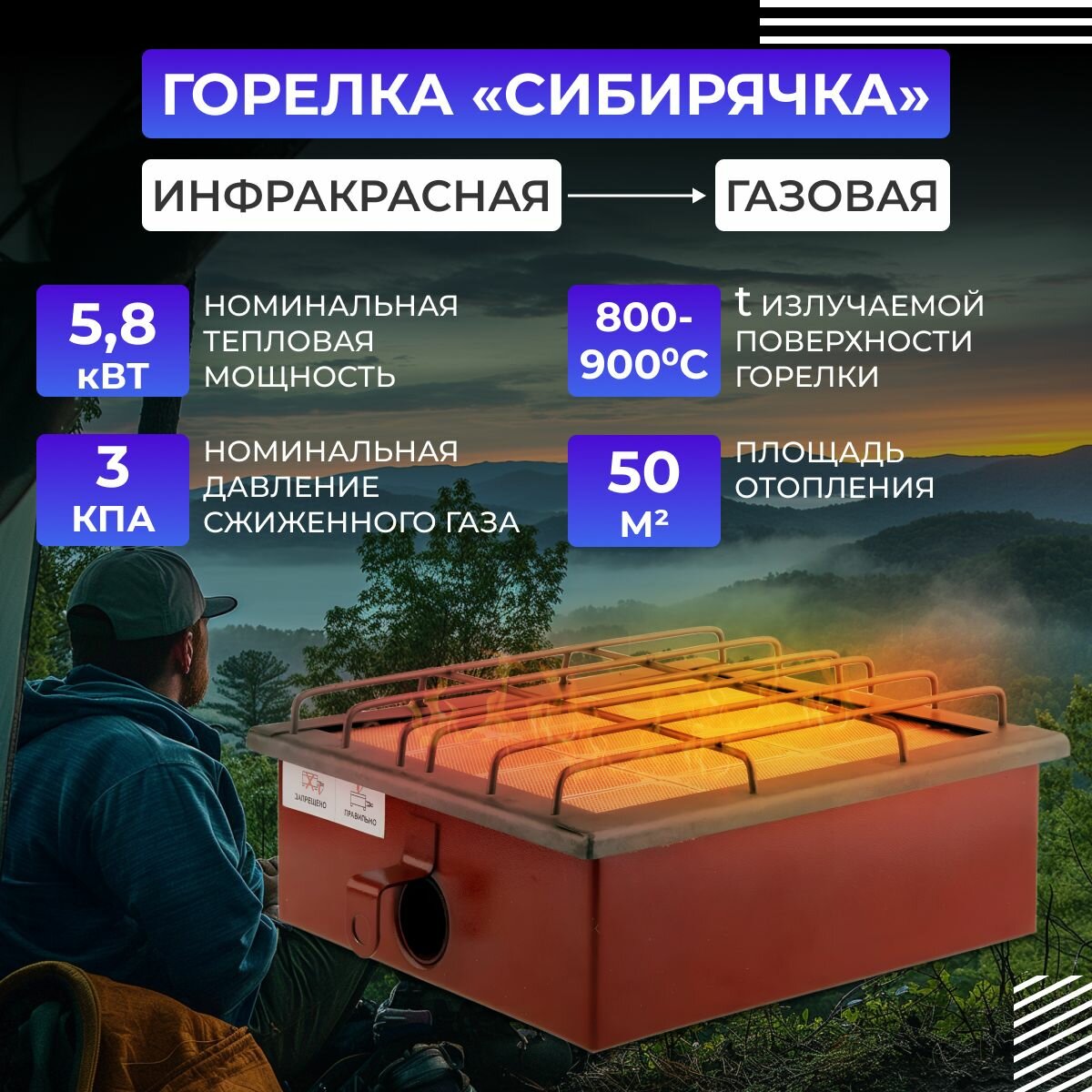 Горелка газовая инфракрасная Сибирячка - 5,8 кВт туристическая