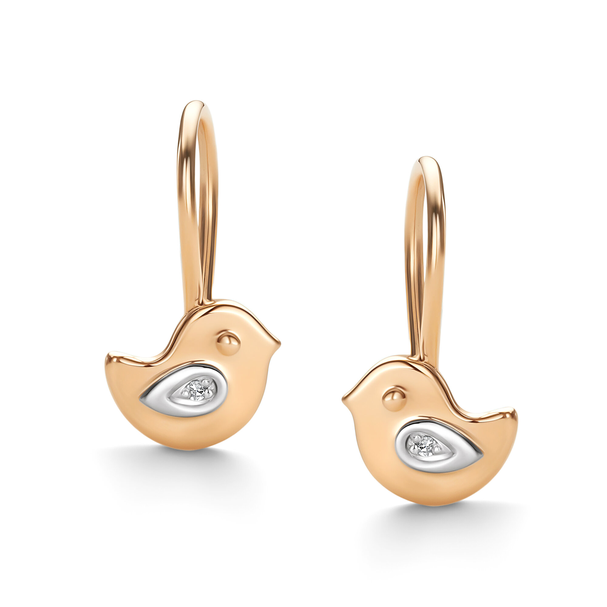 Серьги, красное золото, 585 проба, бриллиант