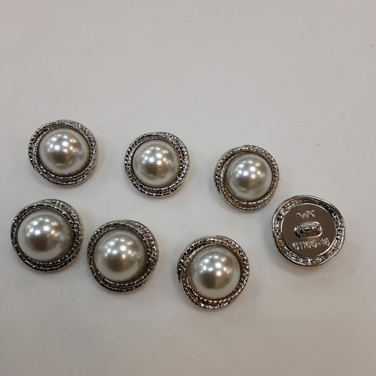 Декоративные пуговицы, серебристый, с жемчужным декором, металл, акрил, 15мм, 6 шт