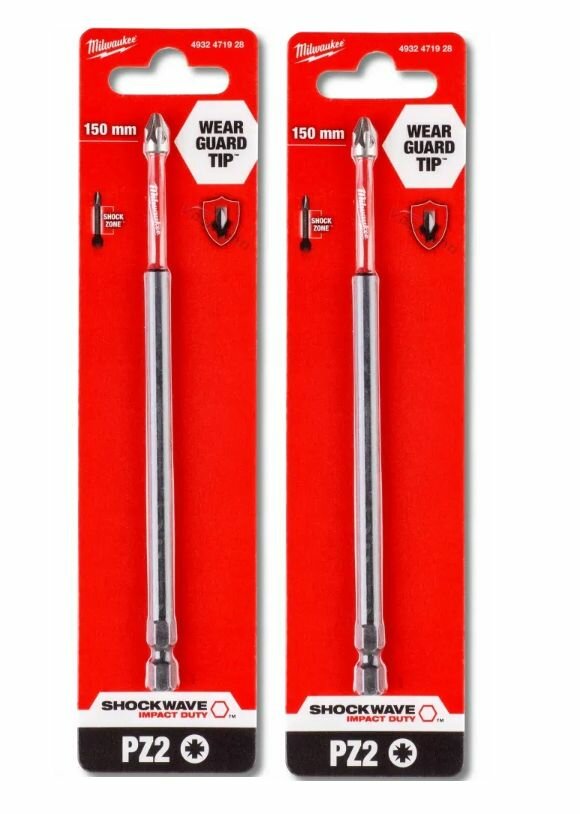 Бита Milwaukee Shockwave PZ2 150мм 2 шт