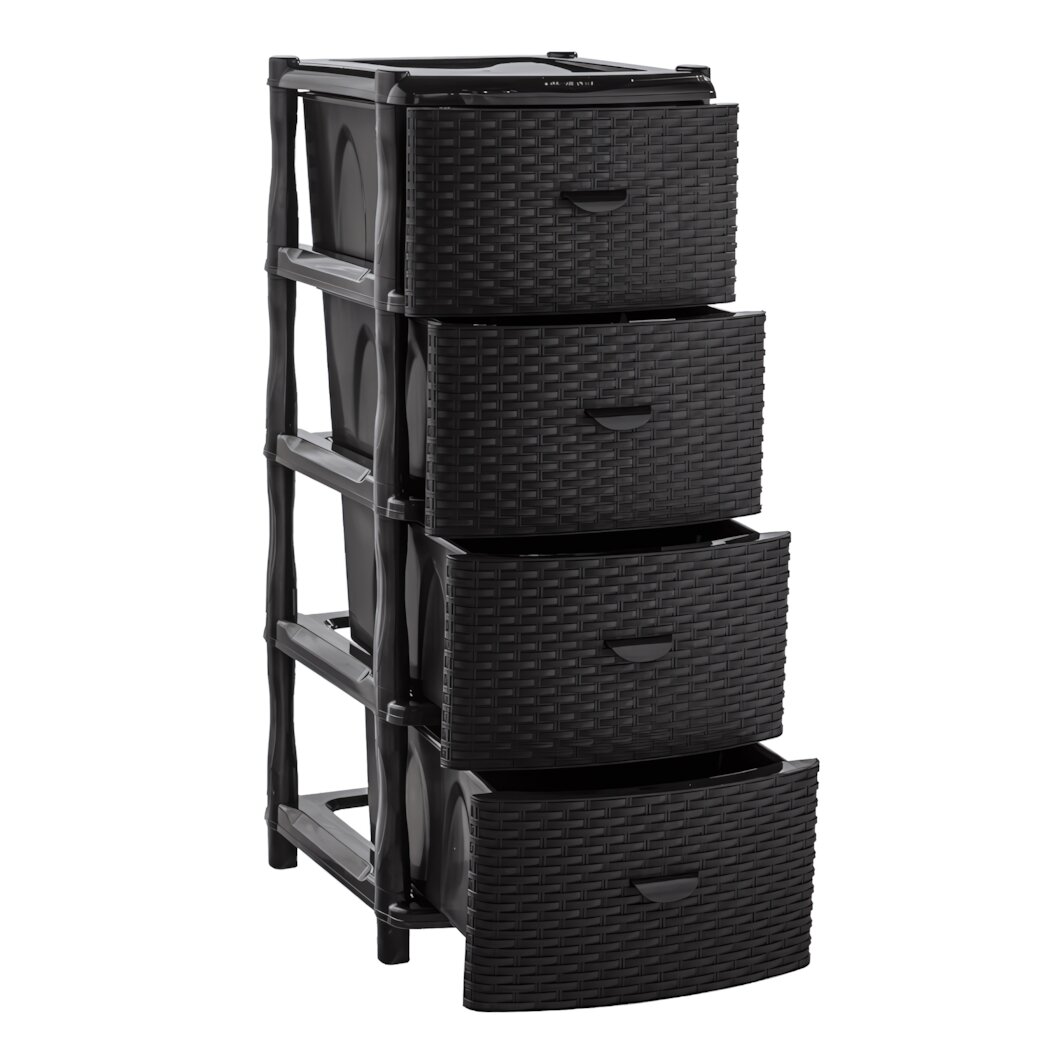 Комод Элластик «Люкс» 4 ящика с фасадом плетенка, шоколадный, на колесиках