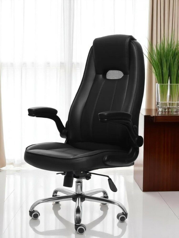 Кресло офисное ZEN Ergonomics Chrome черное, экокожа, топ-ган люкс, хромированное с регулируемыми подлокотниками