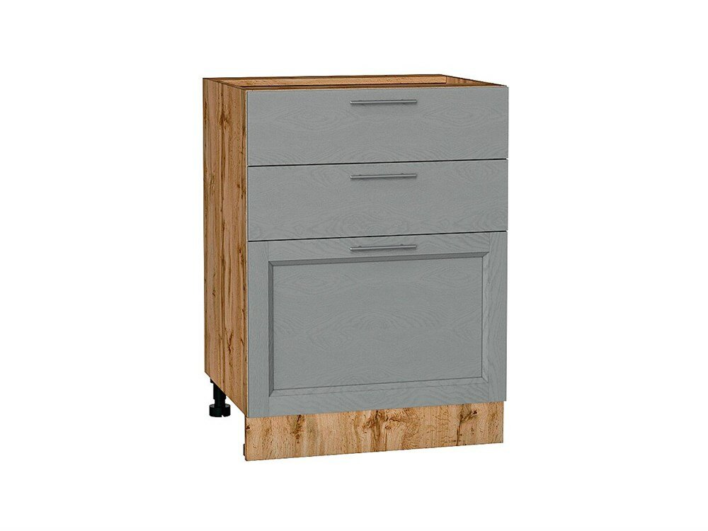 VVT Шкаф нижний с 3-мя ящиками Сканди Дуб Вотан, Grey Softwood, 600 В*Ш*Г 816*600*480, фасад МДФ Grey Softwood, корпус Дуб Вотан Grey Softwood