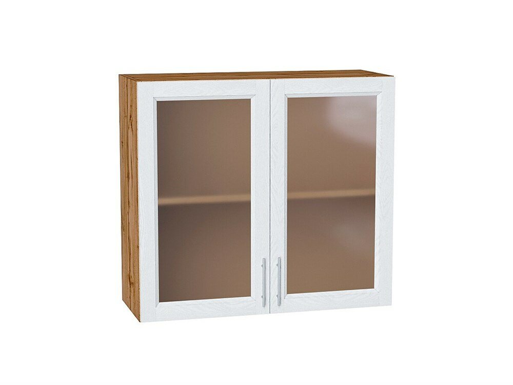 VVT Шкаф верхний с 2-мя остекленными дверцами Сканди Дуб Вотан, White Softwood, 720, 800 В*Ш*Г 716*800*320, фасад МДФ/Стекло White Softwood, корпус Дуб Вотан White Softwood