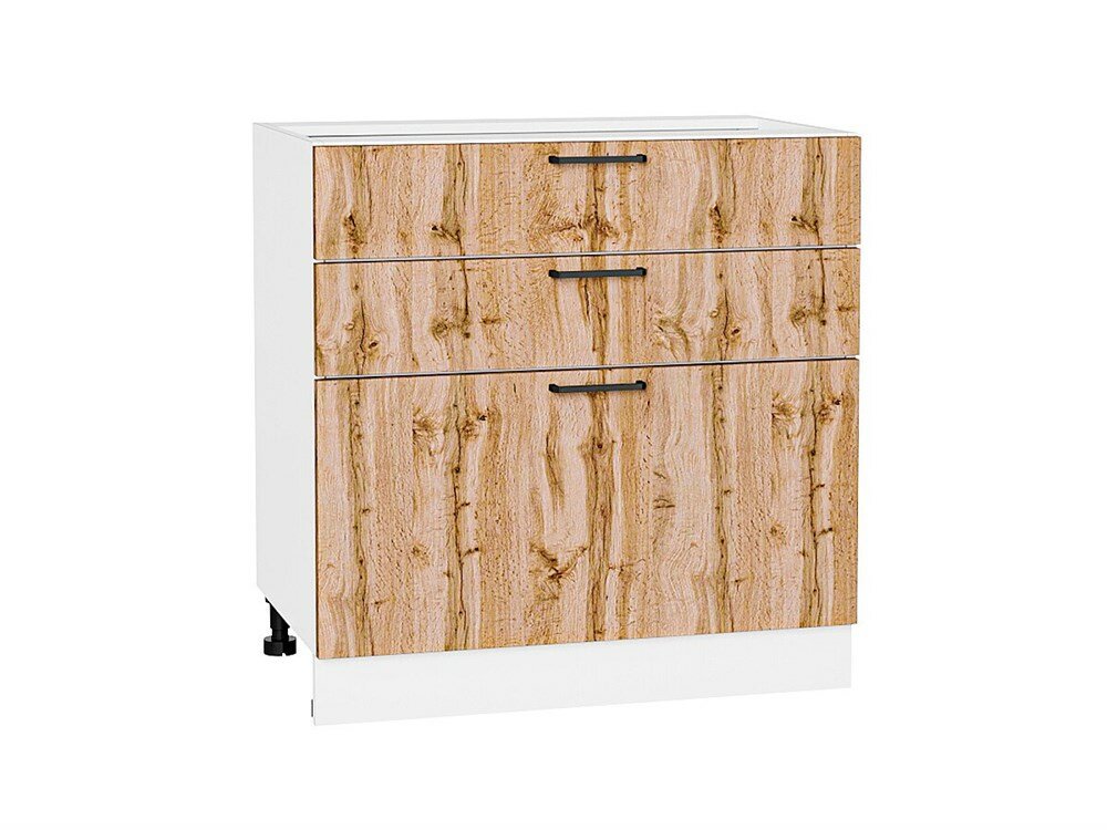 VVT Шкаф нижний с 3-мя ящиками Флэт Белый, Wotan Oak 2S, 800 В*Ш*Г 816*800*478, фасад ЛДСП Wotan Oak 2S, корпус Белый Wotan Oak 2S