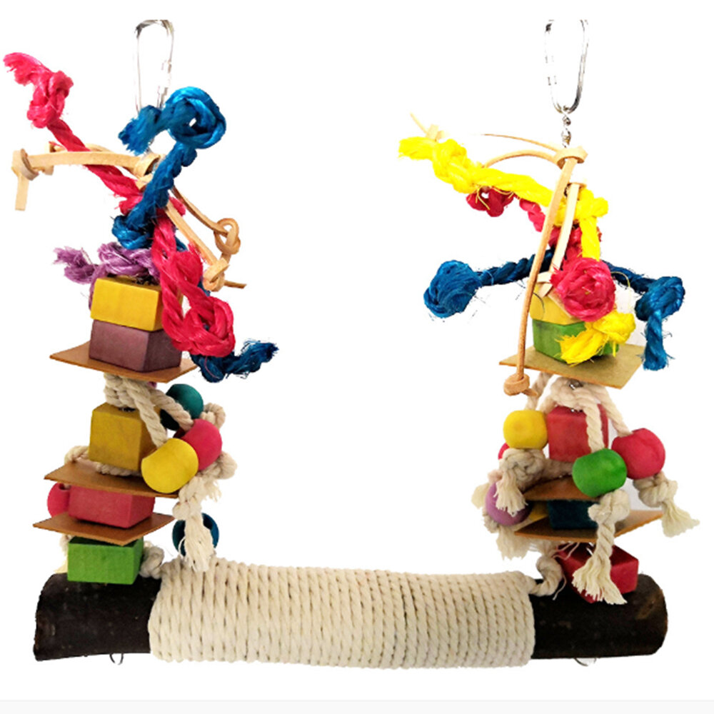 Жевательные игрушки с попугаем, красочные строительные блоки, хлопковая веревка, качели, игрушки для жевания птиц, игрушка-качели