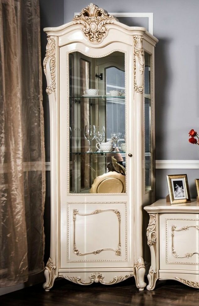 Шкаф-витрина Alba "Джоконда", 1-дверная, МДФ, ЛДСП, цвет крем глянец