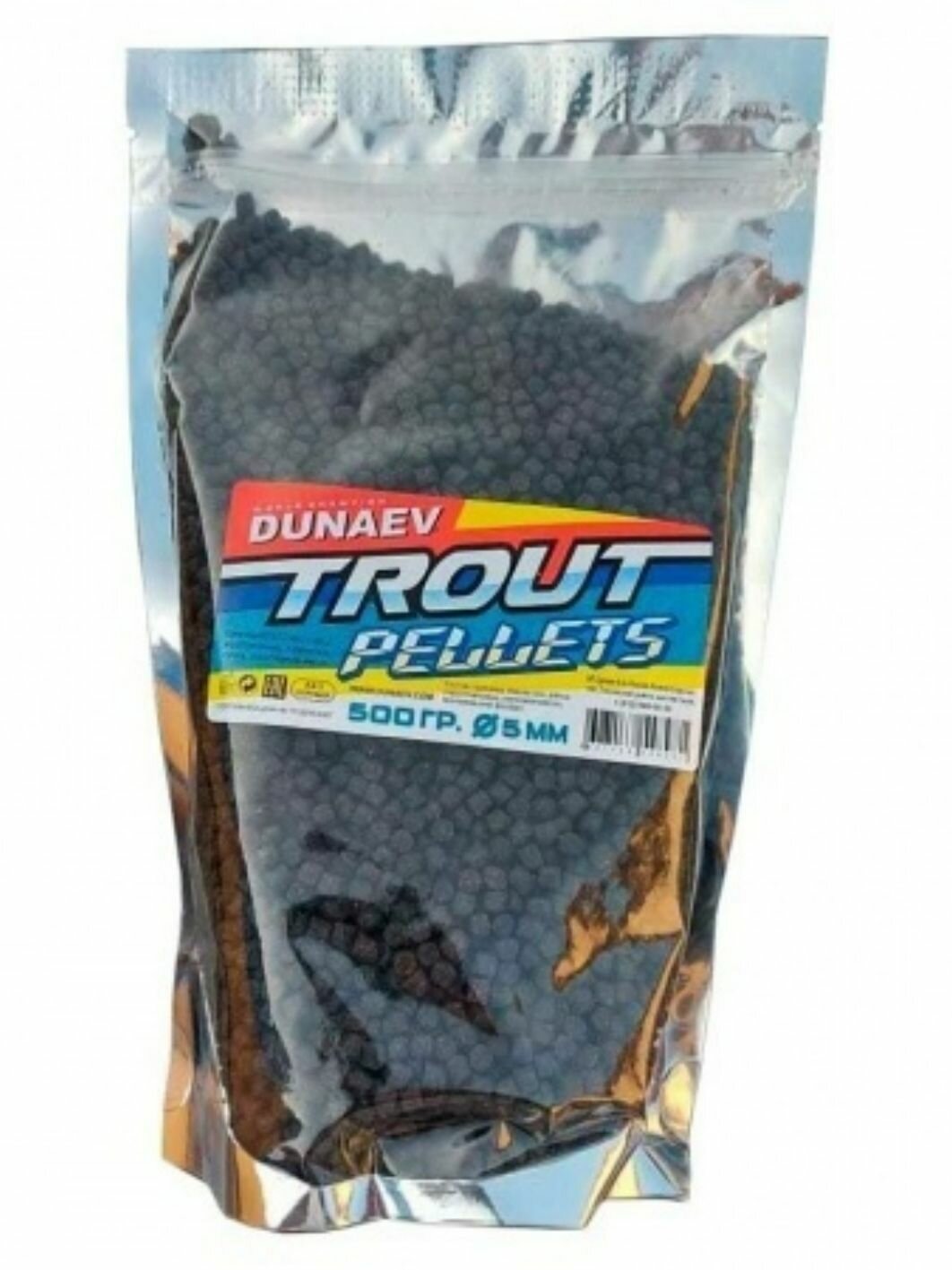 Прикормка DUNAEV TROUT-PELLETS, 0.5 кг, 4.5 мм, черная
