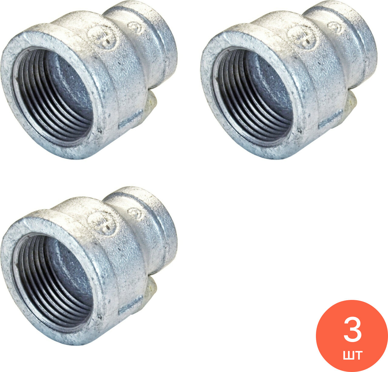 Муфта переходная FT / ФТ внутренняя, оцинкованная чугунная, серая, диаметр 1-3/4дюйма / фитинги (комплект из 3 шт)