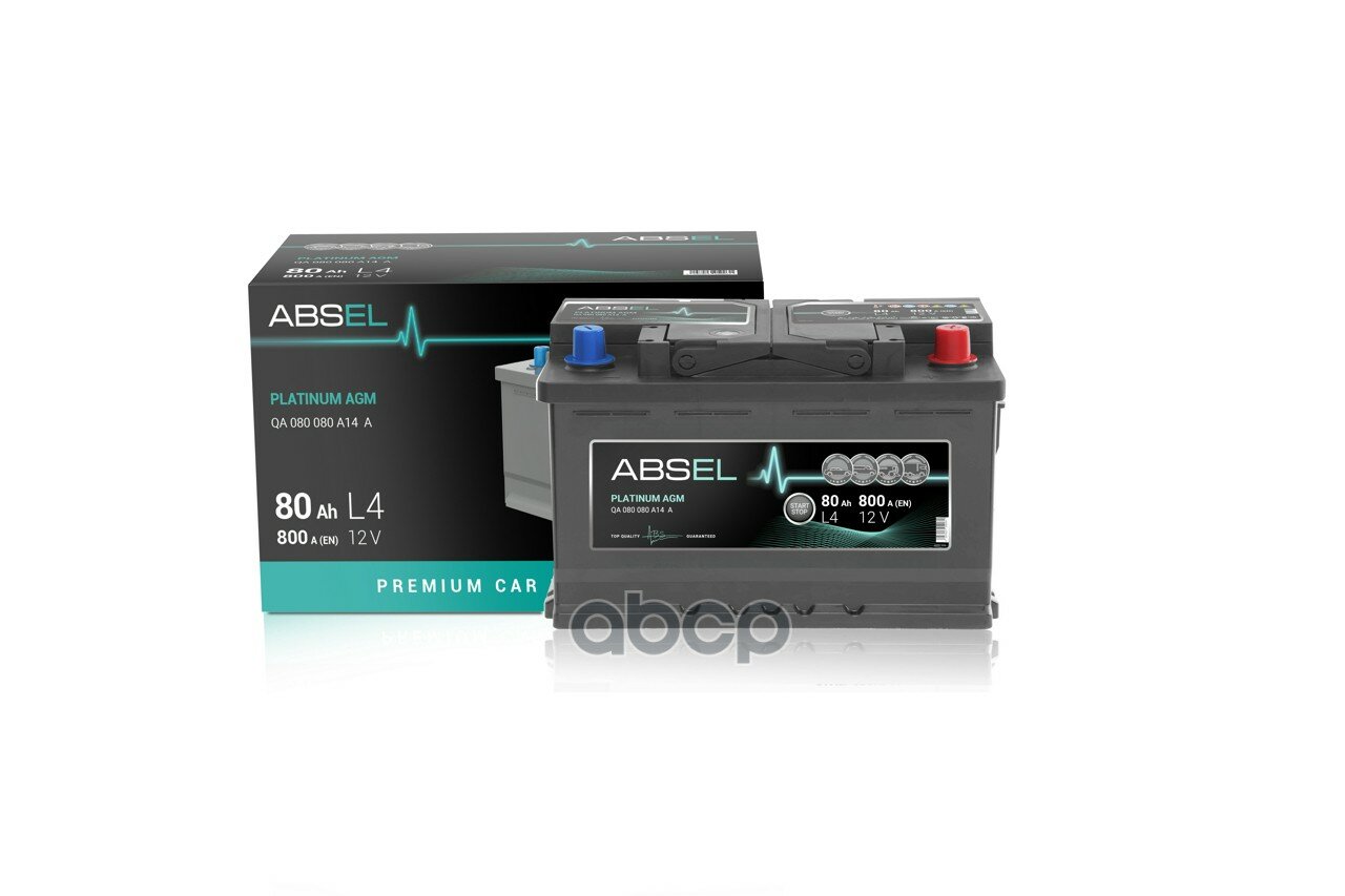 Аккумулятор AGM ABSEL PLATINUM AGM 12V L4 80Ah 800A (0) ОП (легковая) type EURO (315x175x190) ABSEL арт. QA080080A14A
