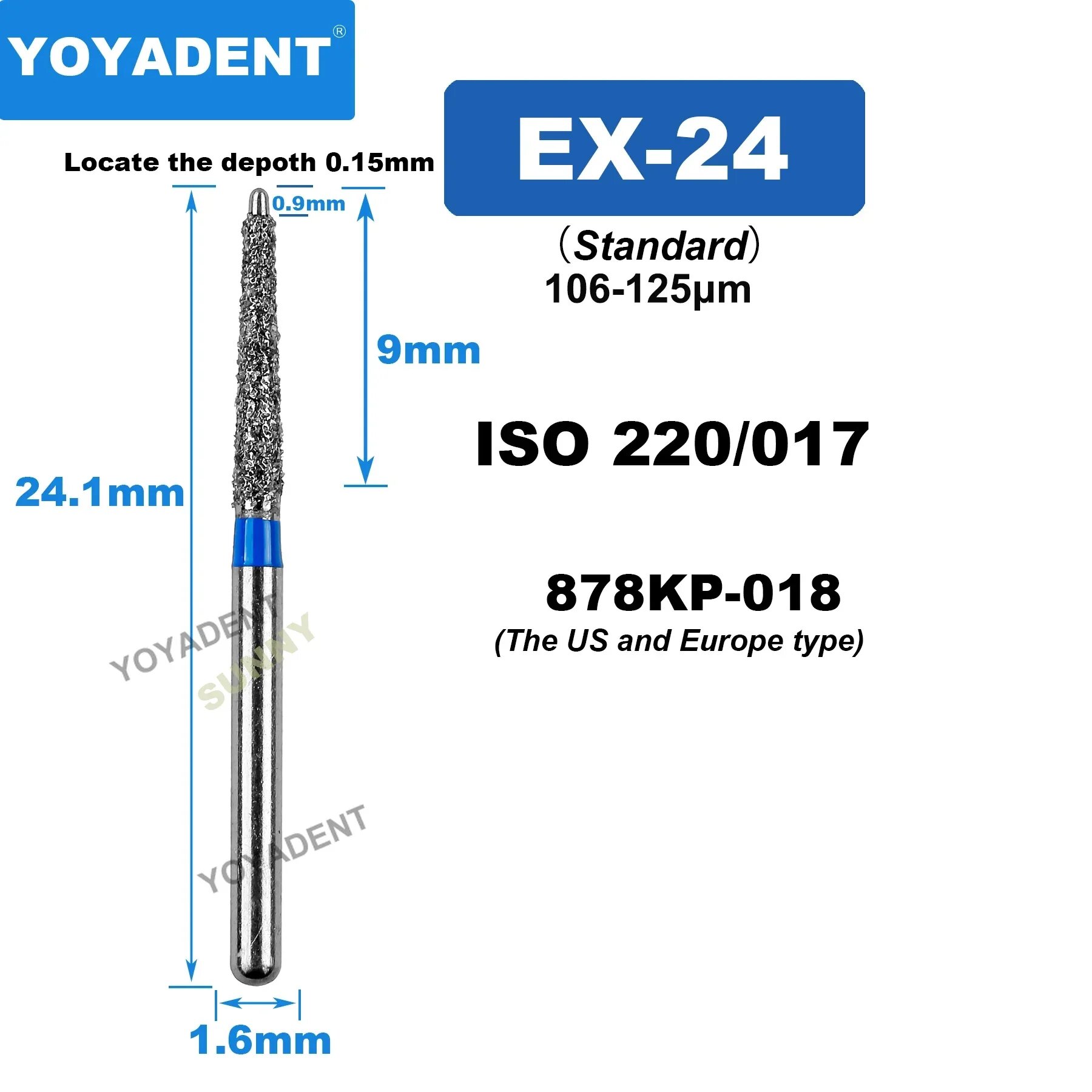 Стоматологический бур YOYADENT EX-24 1.6 мм, 10 шт